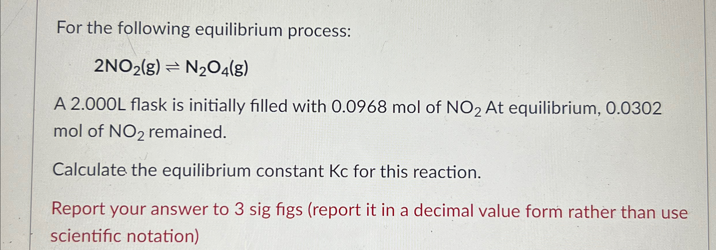 For the following equilibrium | Chegg.com
