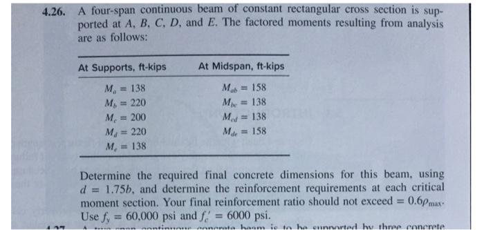Solved 4.26. A four-span continuous beam of constant | Chegg.com
