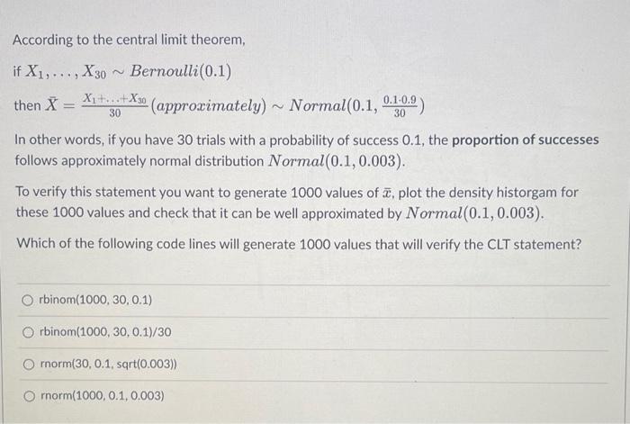 Solved According to the central limit theorem, if | Chegg.com