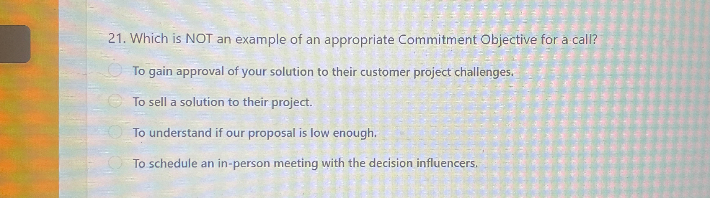Solved Which is NOT an example of an appropriate Commitment | Chegg.com