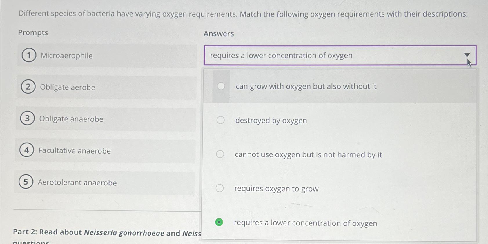 Solved Different species of bacteria have varying oxygen | Chegg.com