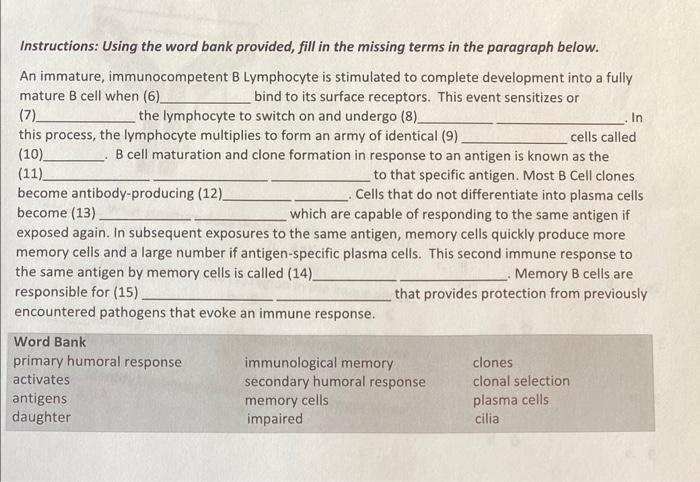 Solved Instructions: Using the word bank provided, fill in | Chegg.com