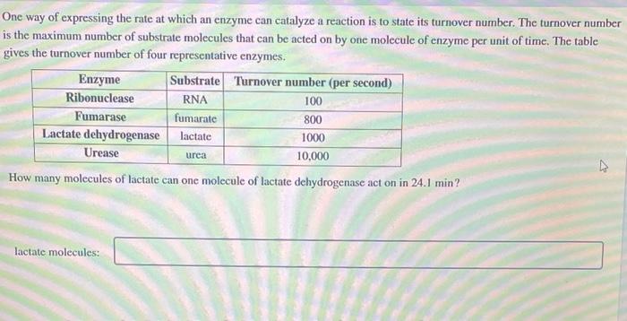 Solved One way of expressing the rate at which an enzyme can | Chegg.com