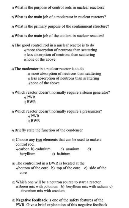 Solved 1) What is the purpose of control rods in nuclear | Chegg.com