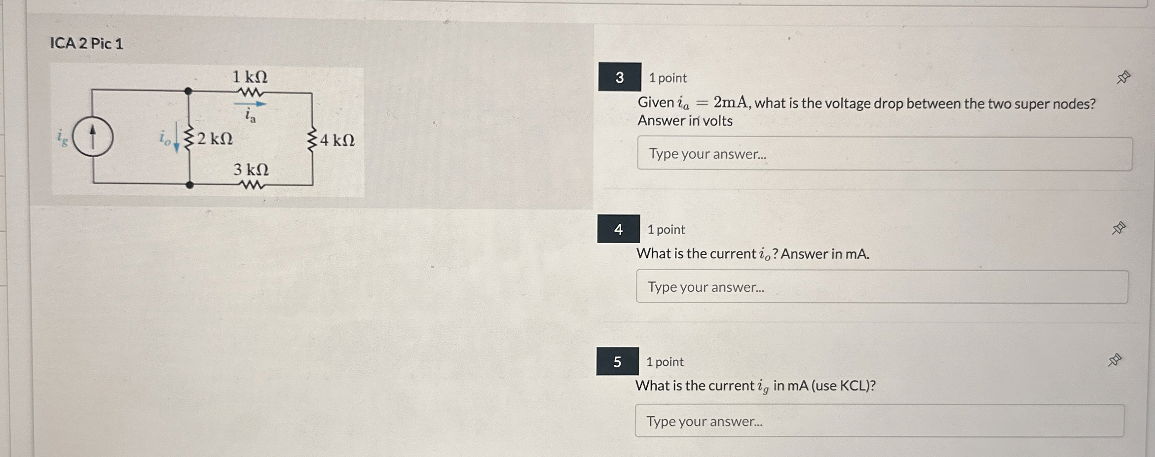 Solved ICA 2 ﻿Pic 13 1 ﻿pointGiven ia=2mA, ﻿what is the | Chegg.com