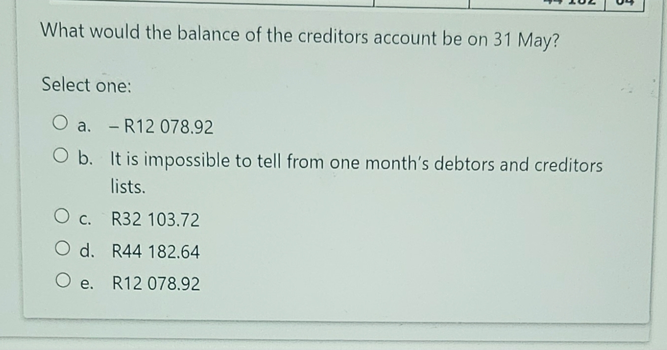 Solved What would the balance of the creditors account be on | Chegg.com