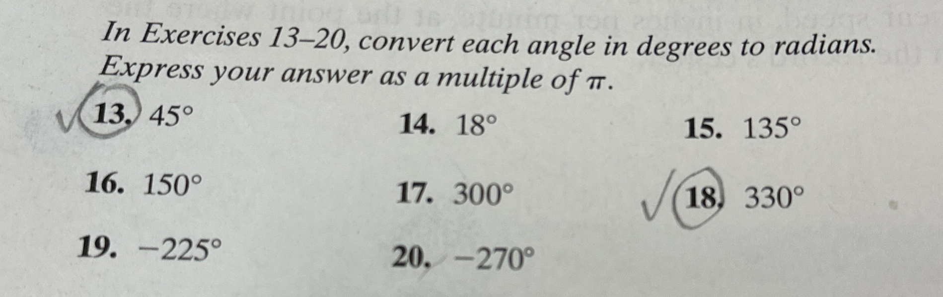 Solved In Exercises 13-20, ﻿convert each angle in degrees to | Chegg.com