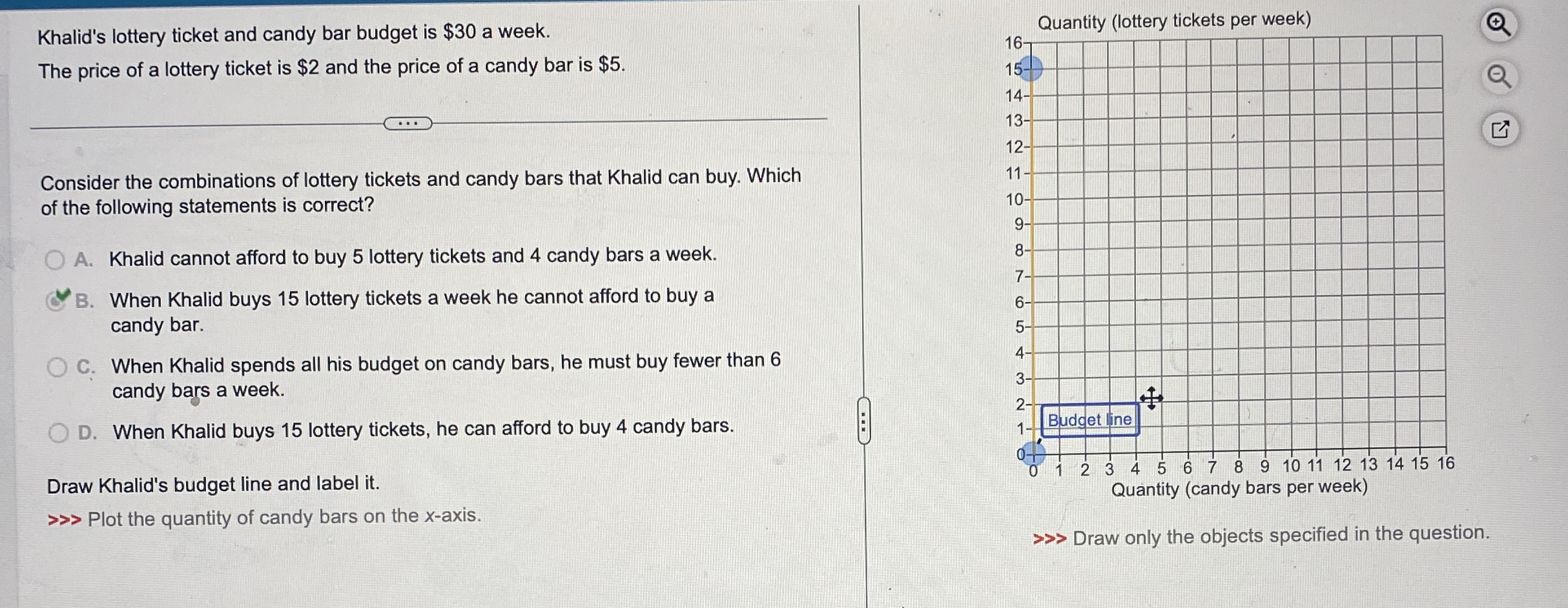 Solved Khalid's lottery ticket and candy bar budget is $30 | Chegg.com