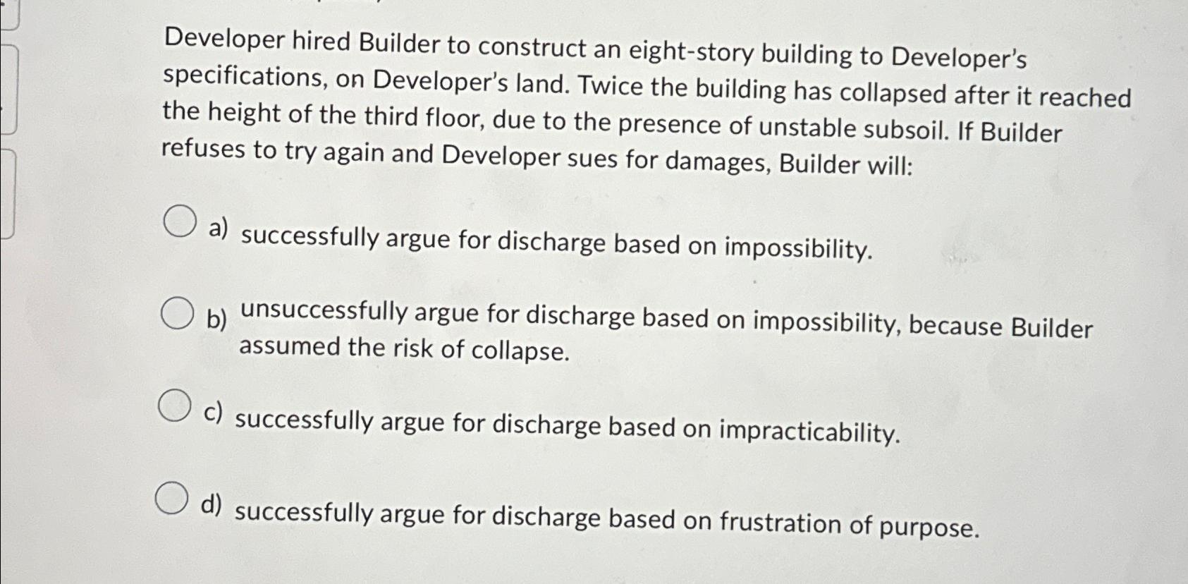 Solved Developer hired Builder to construct an eight-story | Chegg.com