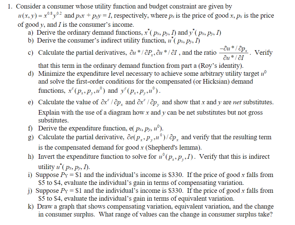 Consider a consumer whose utility function and budget | Chegg.com