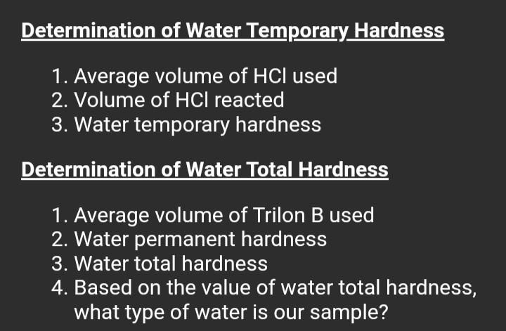 Solved Determination of Water Temporary Hardness 1. Average | Chegg.com
