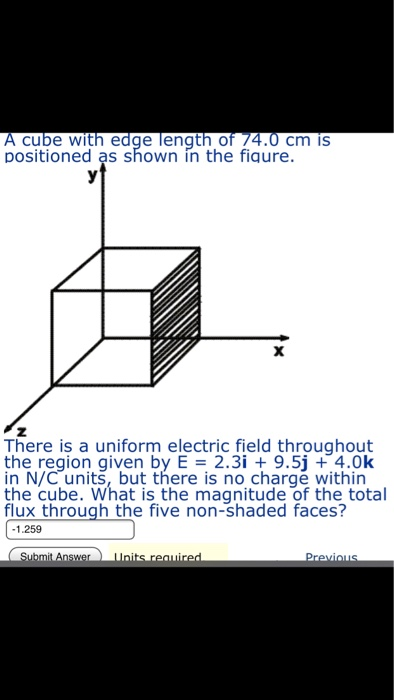 Solved A cube with edge length of 74.0 cm is positioned as | Chegg.com