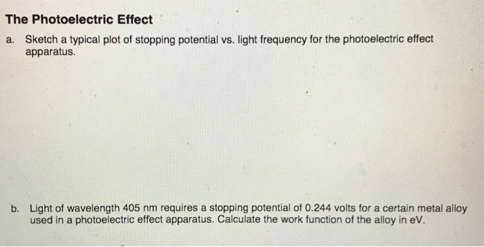 Solved The Photoelectric Effect a. Sketch a typical plot of | Chegg.com
