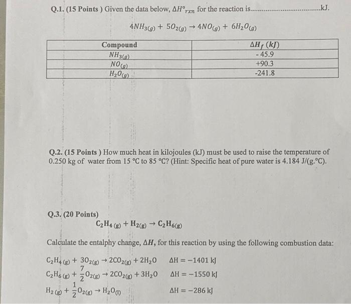 Q.1. (15 Points ) Given the data below, ΔH∘rxn for | Chegg.com
