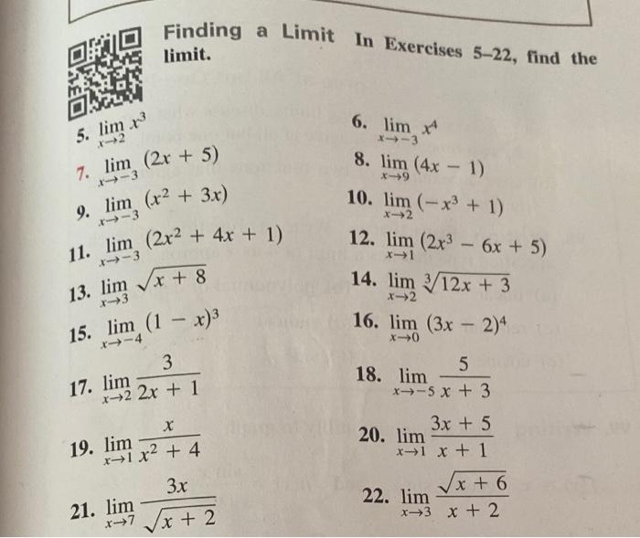 Solved Finding a Limit In Exercises 5-22, find the 5. | Chegg.com