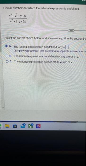 Solved Find all numbers for which the rational expression is | Chegg.com