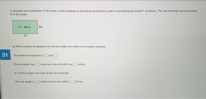 Solved A rectangle has a perimeter of 18 inches. A new | Chegg.com