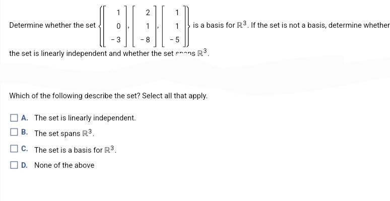 Solved Determine whether the set | Chegg.com