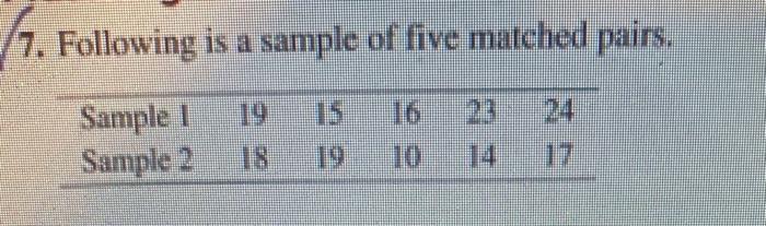 Solved '7. Following is a sample of five matched pairs. | Chegg.com