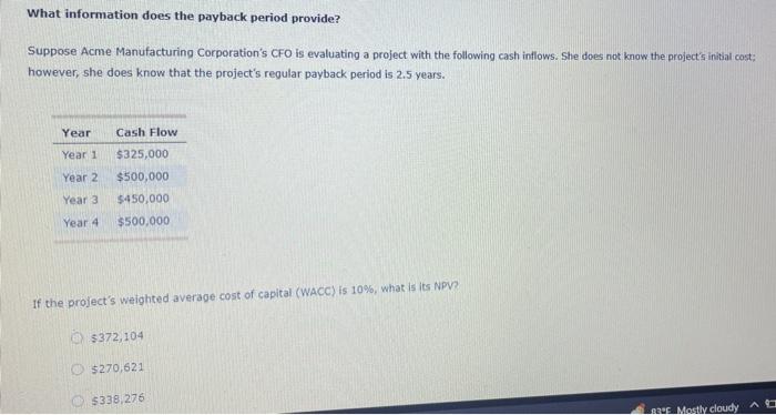 Solved if the projects weighted average cost of capital wacc | Chegg.com