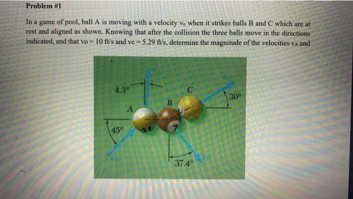 Solved Problem #1 In a game of pool, ball A is moving with a | Chegg.com