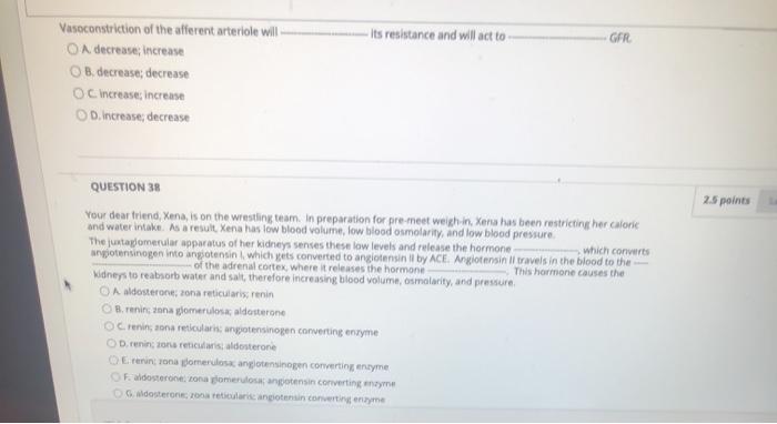 Solved Its resistance and will act to GER Vasoconstriction | Chegg.com