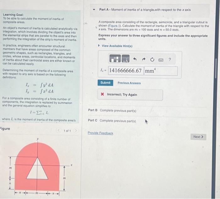 Solved Part A - Moment of inertia of a triangle. with | Chegg.com