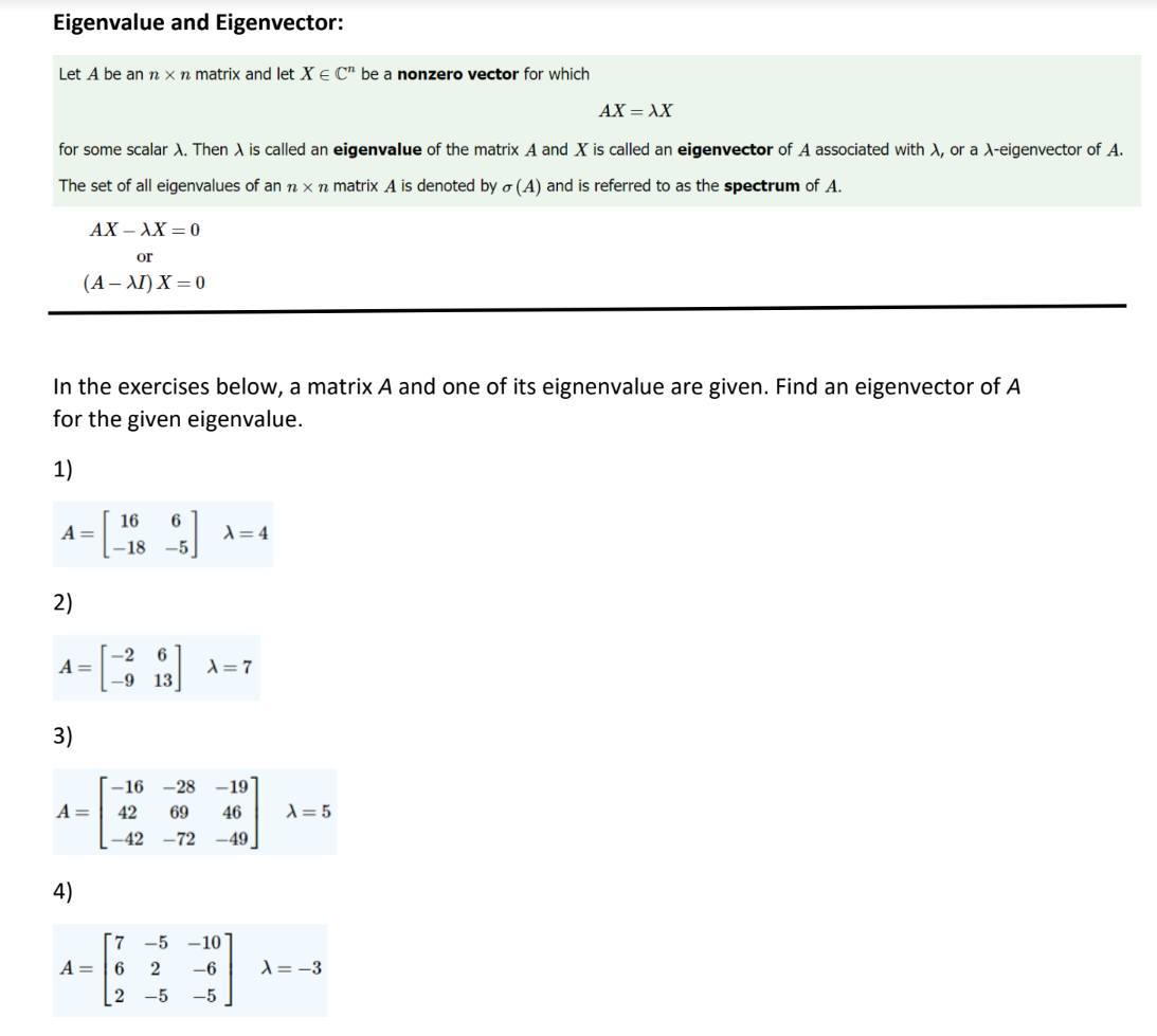 Solved Eigenvalue and Eigenvector:Let A ﻿be an n×n ﻿matrix | Chegg.com