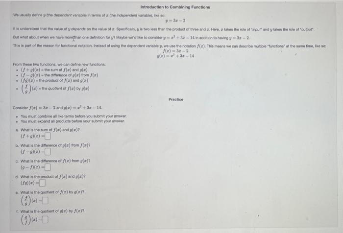 Solved Introduction to Combining Function we say define the | Chegg.com