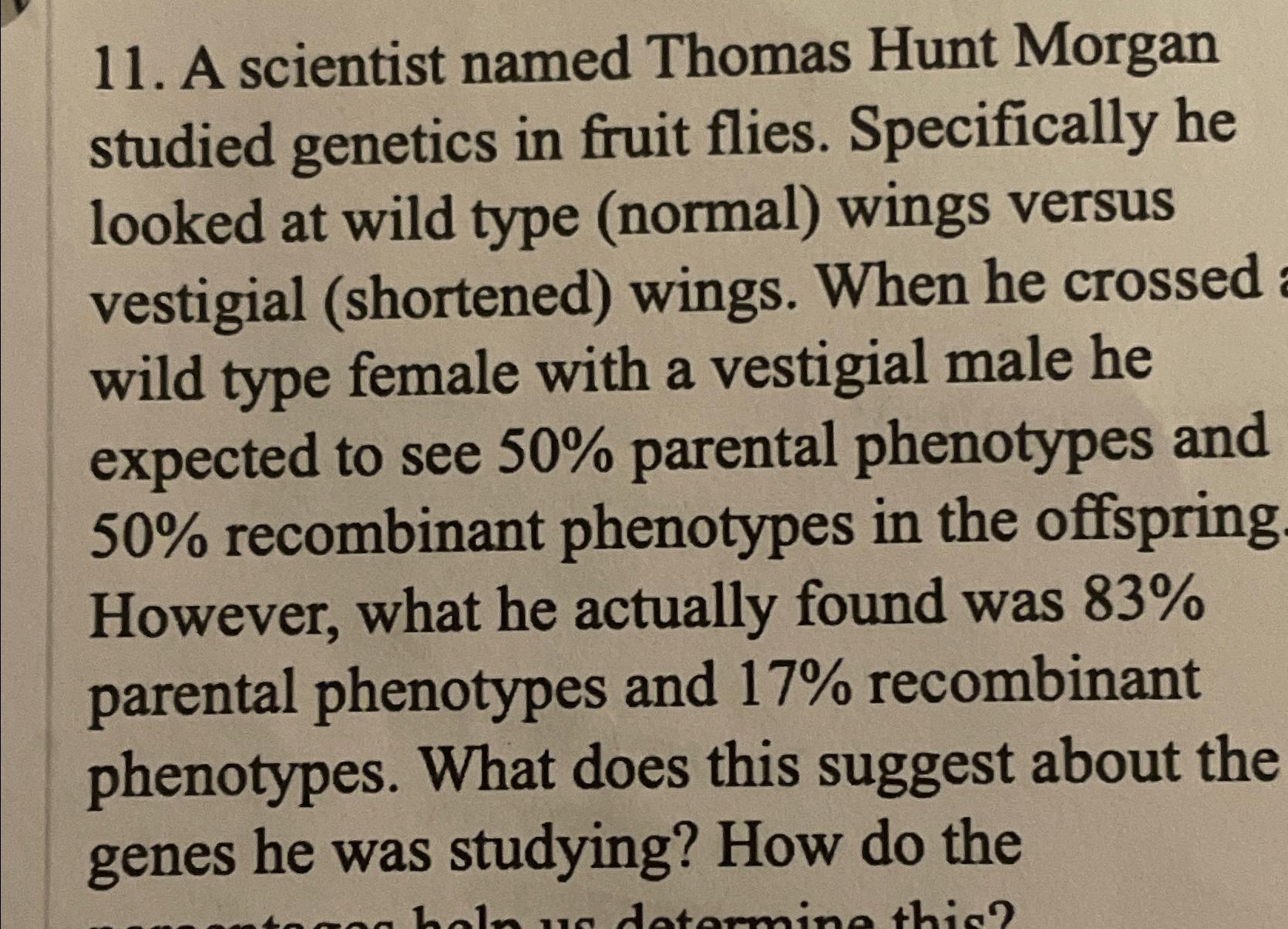 Solved A scientist named Thomas Hunt Morgan studied genetics | Chegg.com