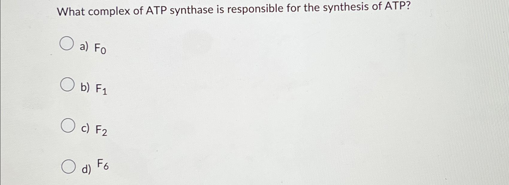 Solved What complex of ATP synthase is responsible for the | Chegg.com