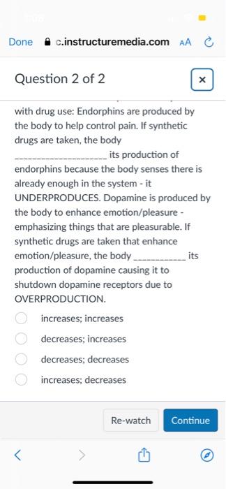 with drug use: Endorphins are produced by the body to | Chegg.com