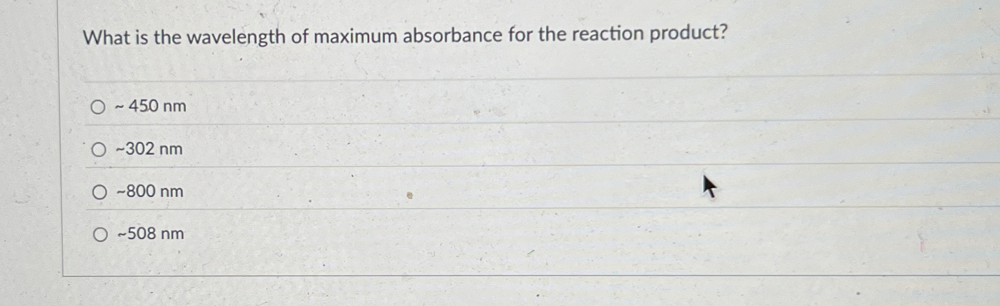 Solved What is the wavelength of maximum absorbance for the | Chegg.com
