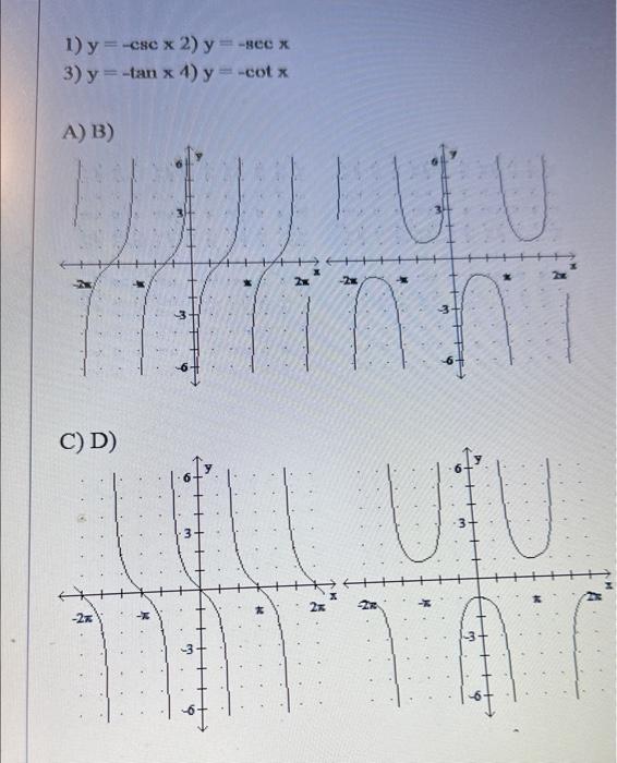 Solved 1) y=−cscx 2) y=−secx 3) y=−tanx 4) y=−cotx A) 13) C) | Chegg.com