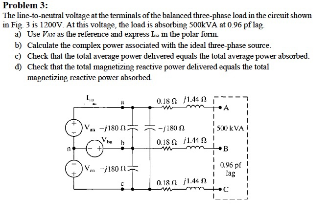 Solved Problem 3: The line-to-neutral voltage at the | Chegg.com