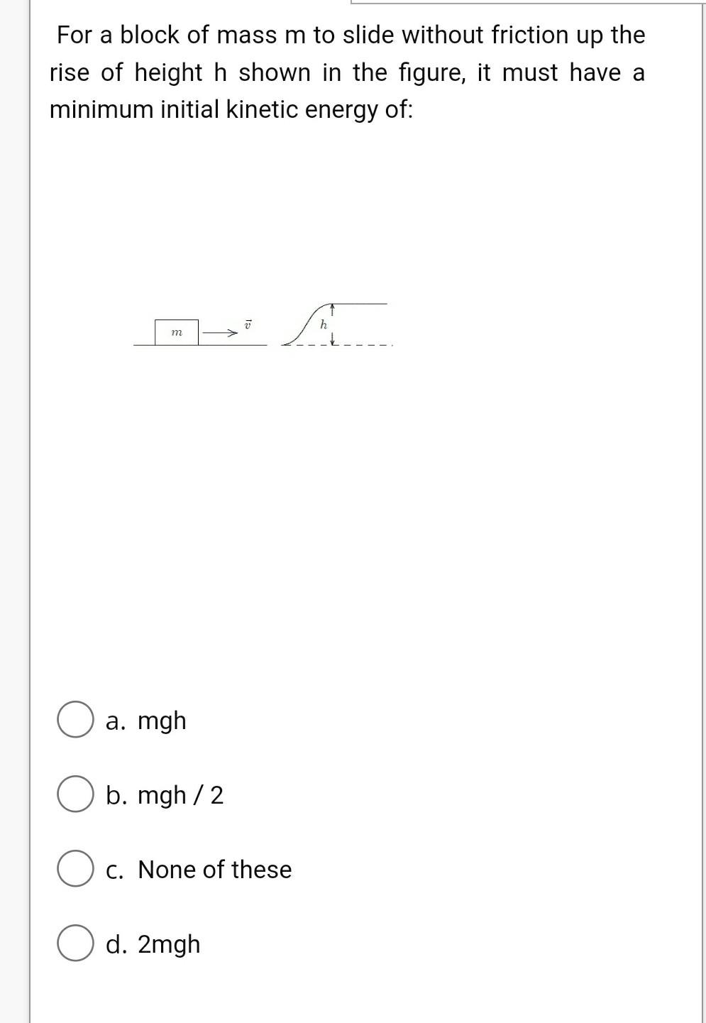 Solved For a block of mass m to slide without friction up | Chegg.com