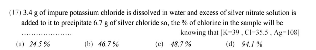 Solved (17) 3.4g ﻿of impure potassium chloride is dissolved | Chegg.com