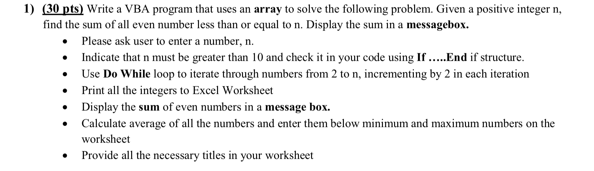 Solved (30 ﻿pts) ﻿Write a VBA program that uses an array to | Chegg.com
