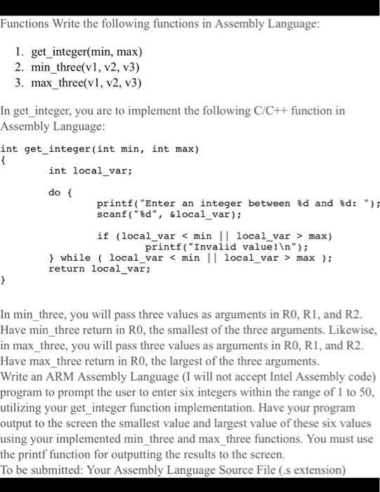 Functions Write the following functions in Assembly | Chegg.com