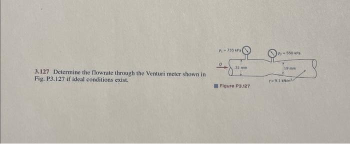 Solved 3.127 Determine the flowrate through the Venturi | Chegg.com