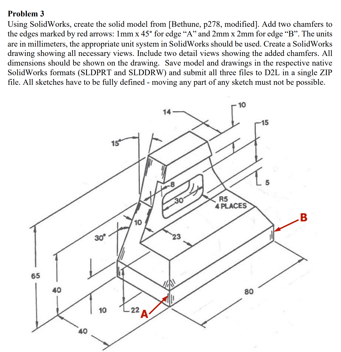 Solved Problem 3Using SolidWorks, create the solid model | Chegg.com