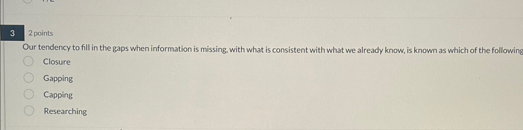 Solved 32 ﻿pointsOur tendency to fill in the gaps when | Chegg.com
