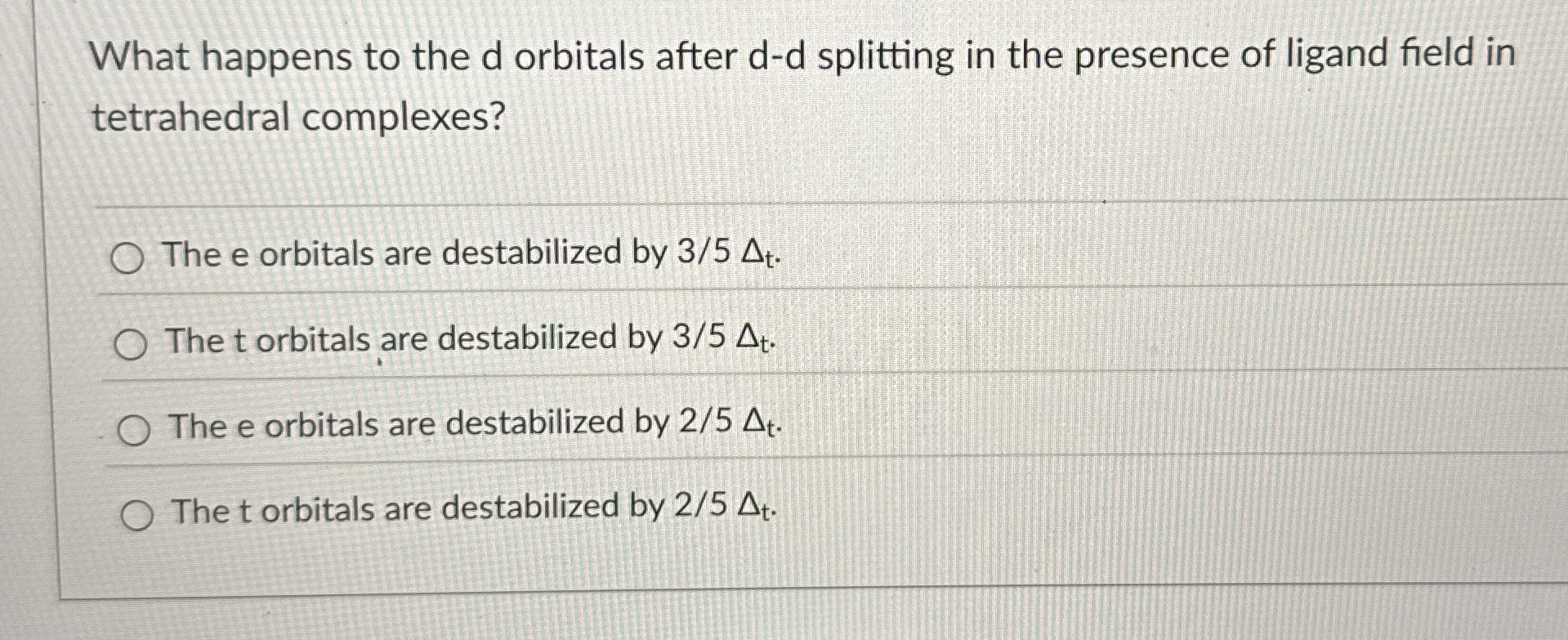 Solved What happens to the d orbitals after d -d splitting | Chegg.com