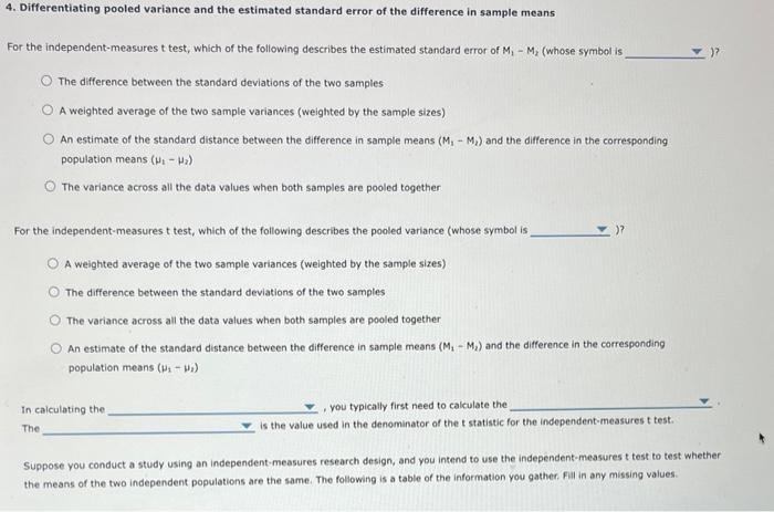 Solved Differentiating pooled variance and the estimated | Chegg.com