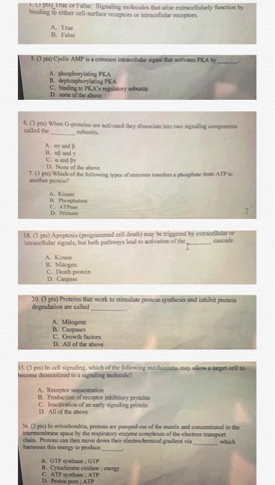Solved 3 pts),true or False: Signaling molecules that arise | Chegg.com
