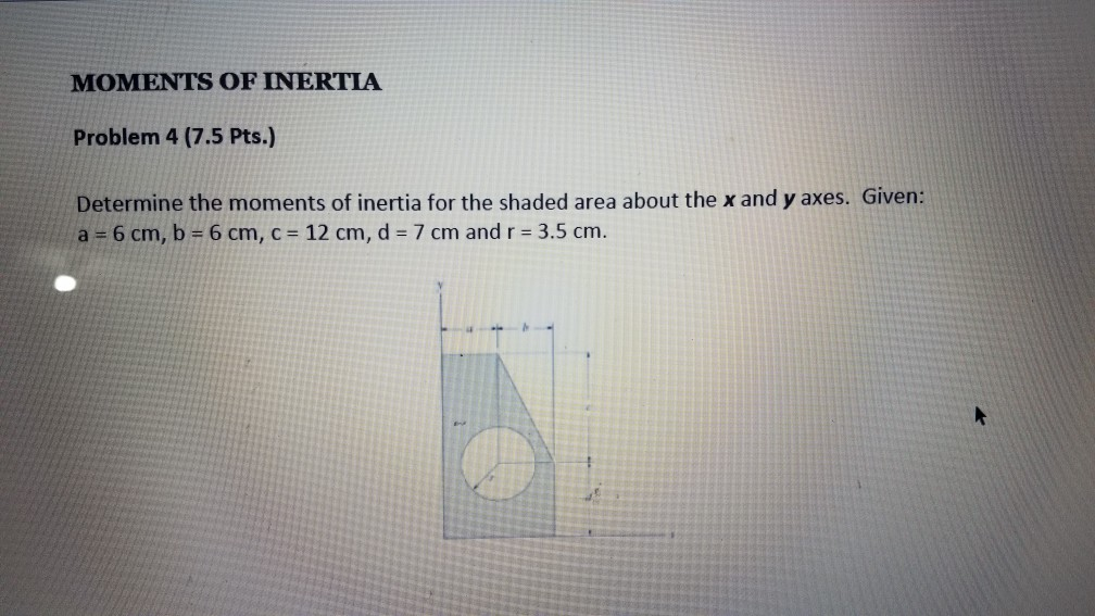 Solved MOMENTS OF INERTIA Problem 4 (7.5 Pts.) Determine the | Chegg.com