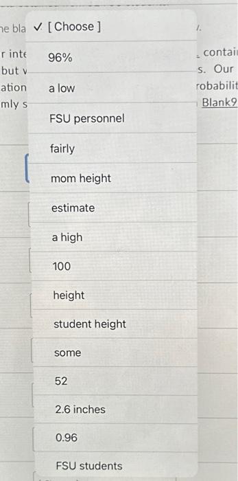 Solved (62.5.65.1) inches is a 96% confidence interval for | Chegg.com