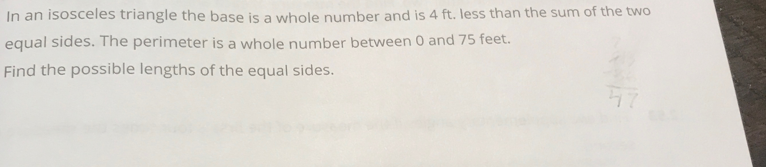 Solved In an isosceles triangle the base is a whole number | Chegg.com