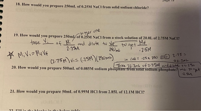 Solved 18. How would you prepare 250mL of 0.25M NaCl from | Chegg.com