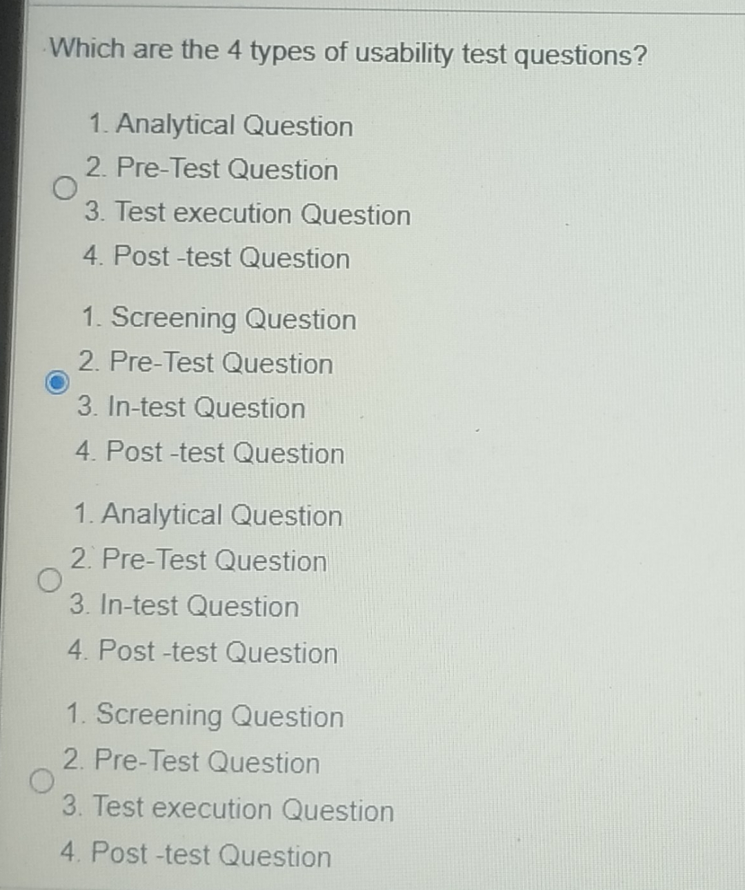 Solved Which are the 4 ﻿types of usability test | Chegg.com